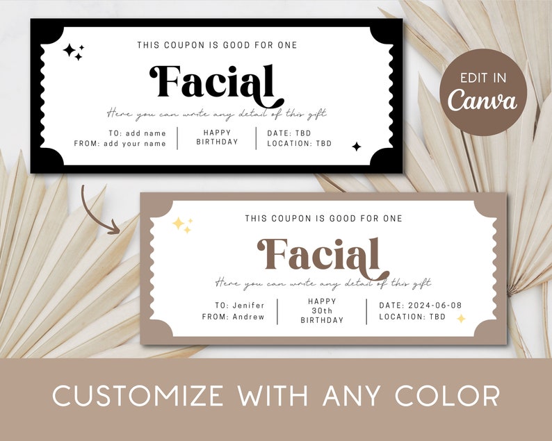 Facial Gift Coupon Girls Day Birthday Certificate Editable Template ...