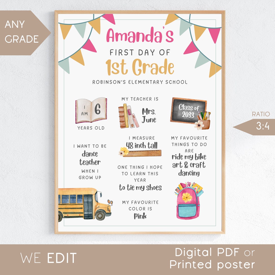 Personalized First Day of School Print Back to School Poster First Day ...