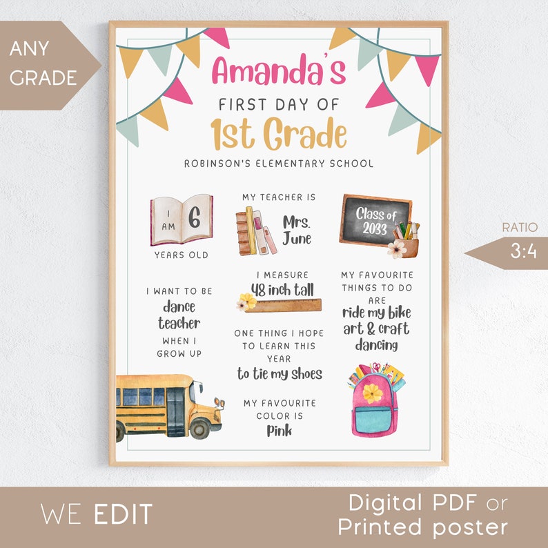 Personalized First Day of School Print Back to School Poster First Day ...