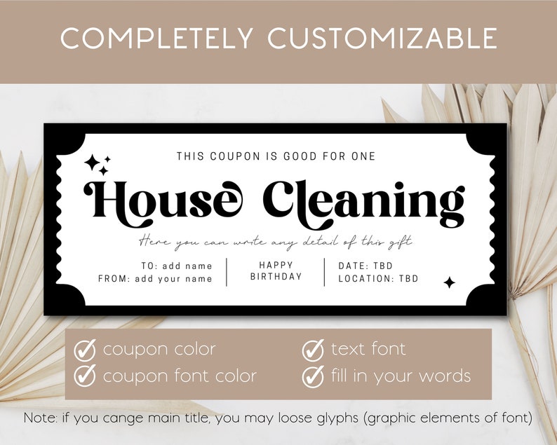 House Cleaning Gift Coupon Home Cleaning Voucher Editable Certificate ...
