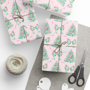 Christmas Tree Trellis Wrapping Paper Pink and Mint Gift Wrap Preppy ...