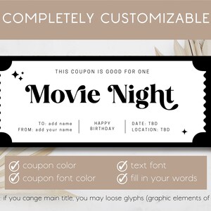 Movie Night Gift Coupon Editable Template Movie Date Voucher Movie ...