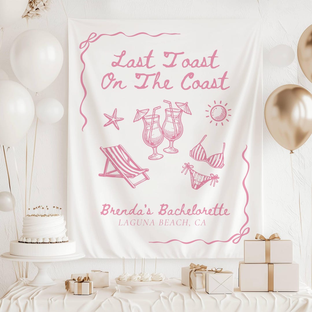 Personalized Pink Last Toast Coast Bachelorette Banner Girly Bikini ...