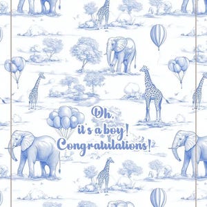 Baby Shower Gift Wrapping Paper Toile De Jouy Safari Gift Wrap Blue ...