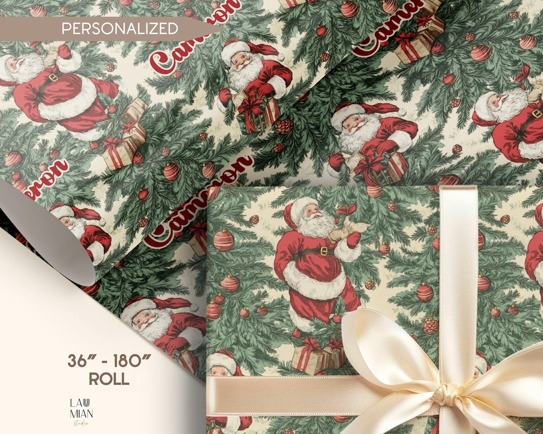 Classic Vintage Santa Wrapping Paper Jolly Santa Claus Gift Wrapping ...