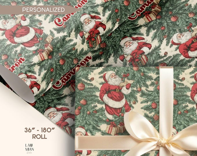 Santa Vintage Inspired Wrapping Paper Roll, Vintage Santa Wrapping ...