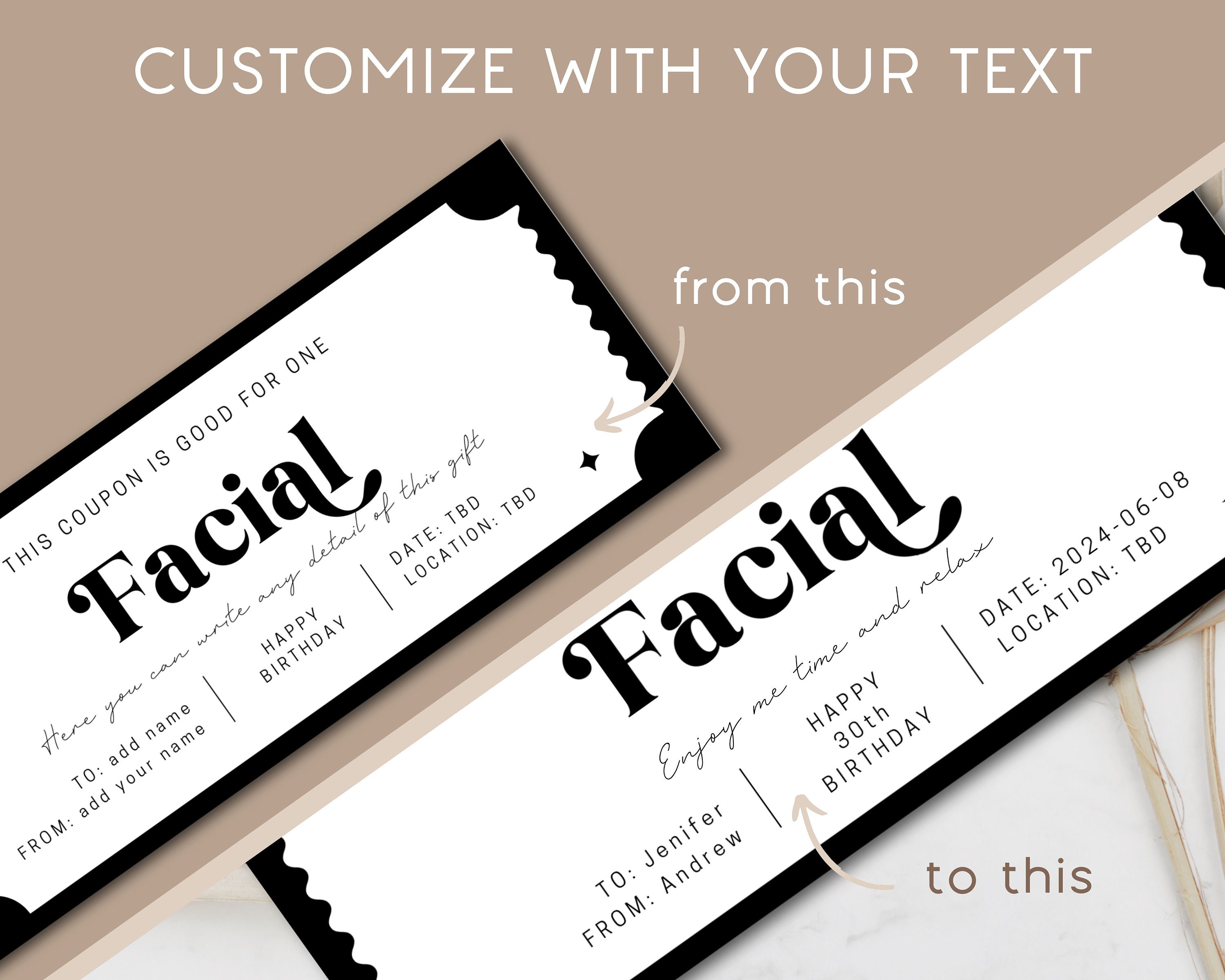 Facial Gift Coupon Girls Day Birthday Certificate Editable Template ...