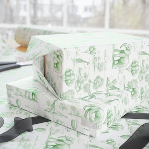 Baby Shower Gift Wrapping Paper Toile De Jouy Safari Gift Wrap Blue ...