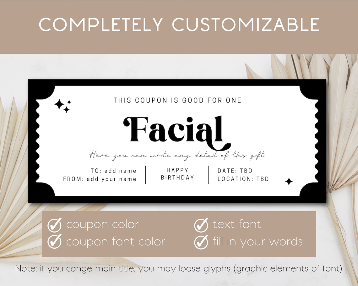 Facial Gift Coupon Girls Day Birthday Certificate Editable Template ...