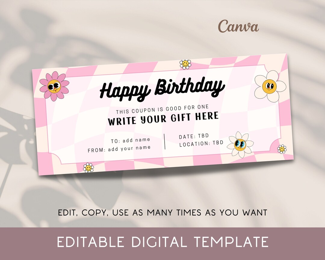 Groovy Happy Birthday Coupon Gift for Her Coupon Birthday Digital ...