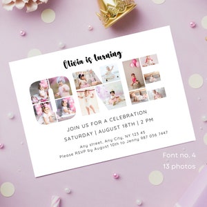 First Birthday Invitation With Photo of Baby Girl is Turning ONE ...