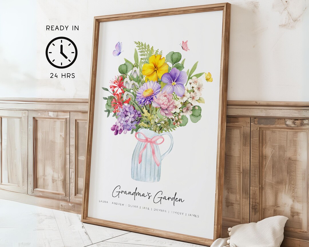 Custom Grandma Garden Print Birth Flower Bouquet Birth Month ...
