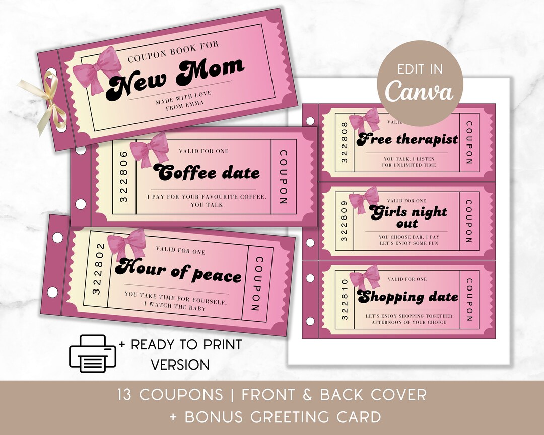 New Mom Gift Coupon Book Childbirth Gift for Mama Girl Baby Shower Last ...