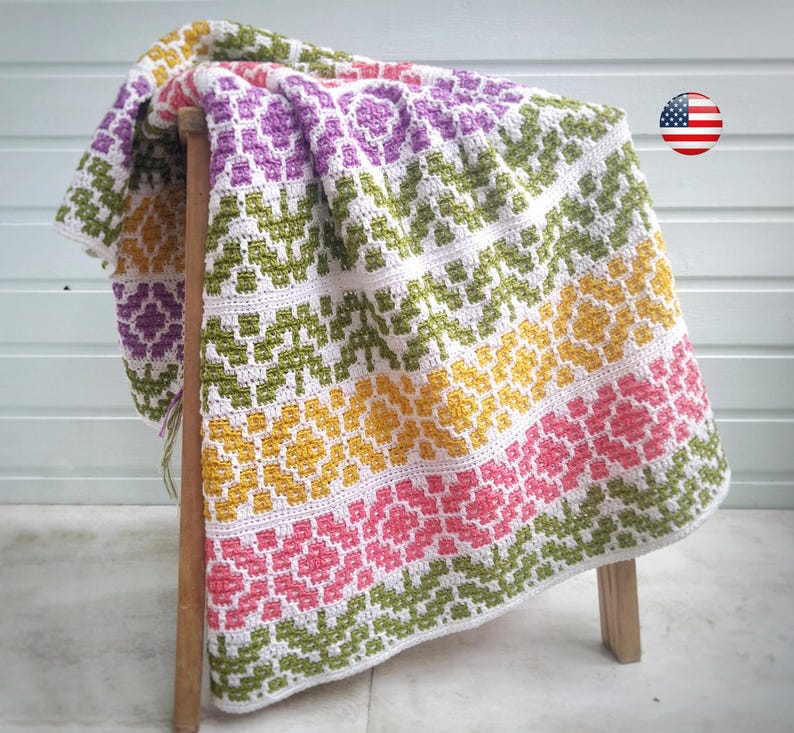 Crochet Pattern for Floral Baby Blanket in Overlay Mosaic Technique - Etsy