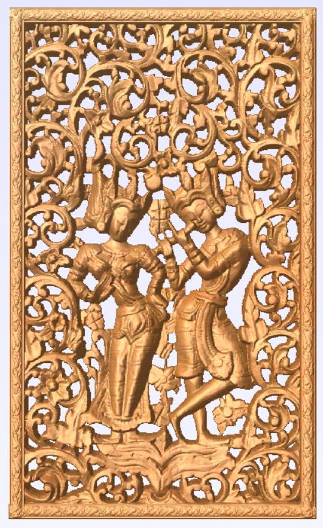 Radha Krishna 3D Burmese Panel | STL Model, CNC Carving, Hindu Wall Art ...