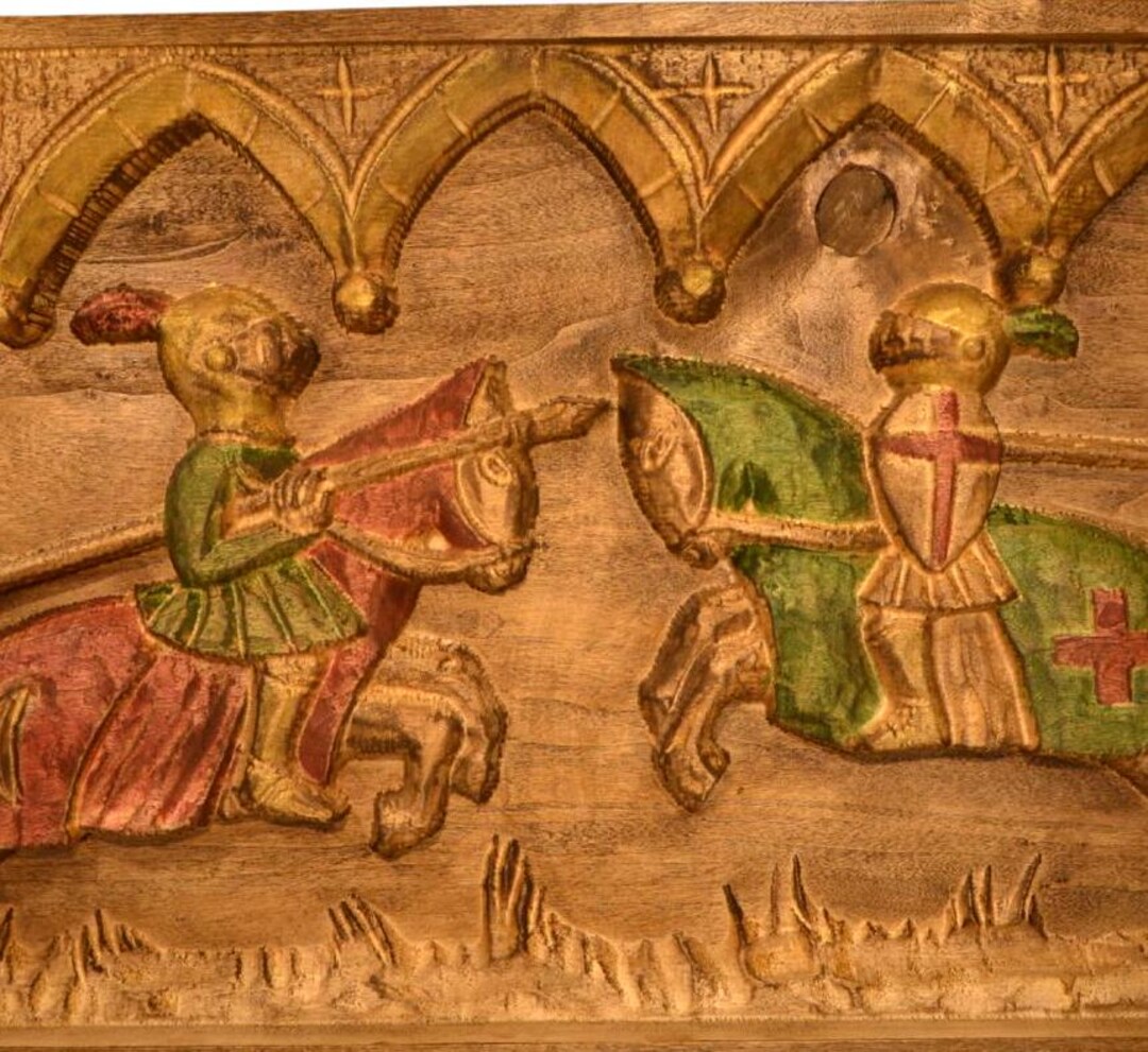 Templar Knights Jousting Wooden Bas-relief - Medieval Wall Art in Wood ...