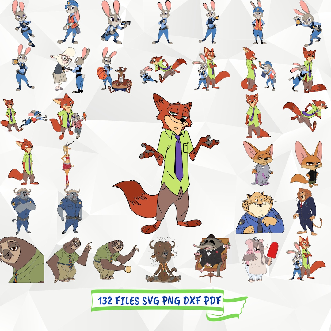 Zootopia SVG png Cliparts Bundle, Zootopia SVG Cartoon Sublimation ...