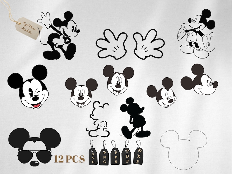Mickey Svg Bundle, Mickey Outline Svg Bundle, Png, Silhouette, Mickey ...