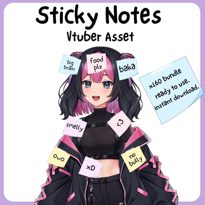 Pastel Sticky Note Bundle X 160 Cute Stream Overlay P2U Vtuber Stream ...