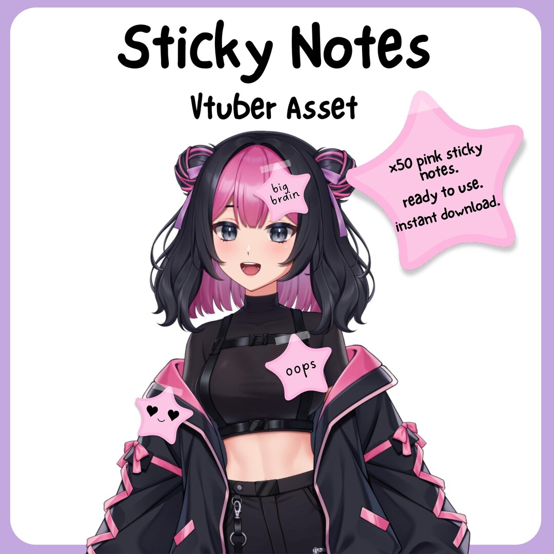 Pink Star Sticky Note X50 Vtuber Asset | Cute Stream Overlay | P2U ...