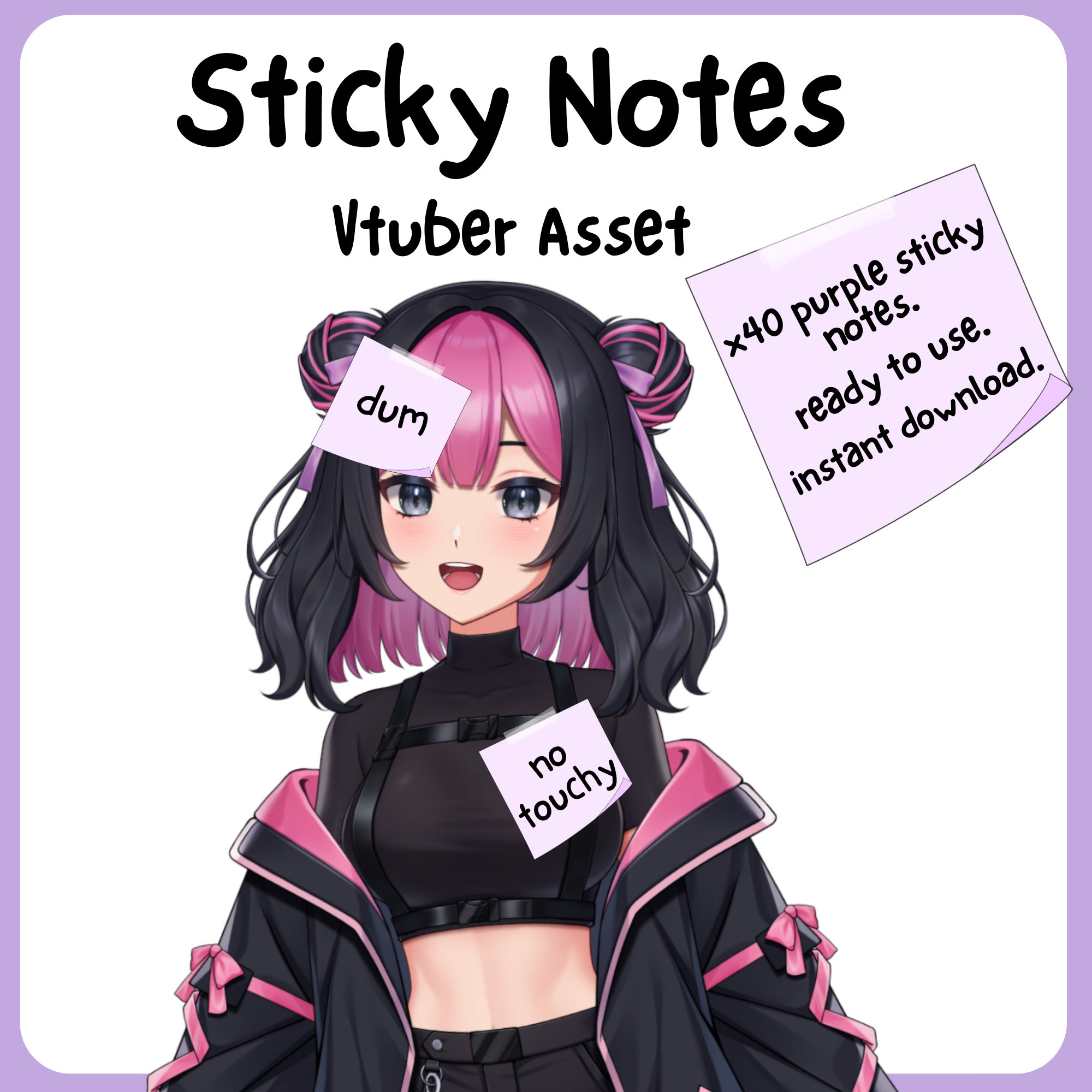 Purple Vtuber Sticky Note X40 | Cute Stream Overlay | P2U Vtuber Stream ...