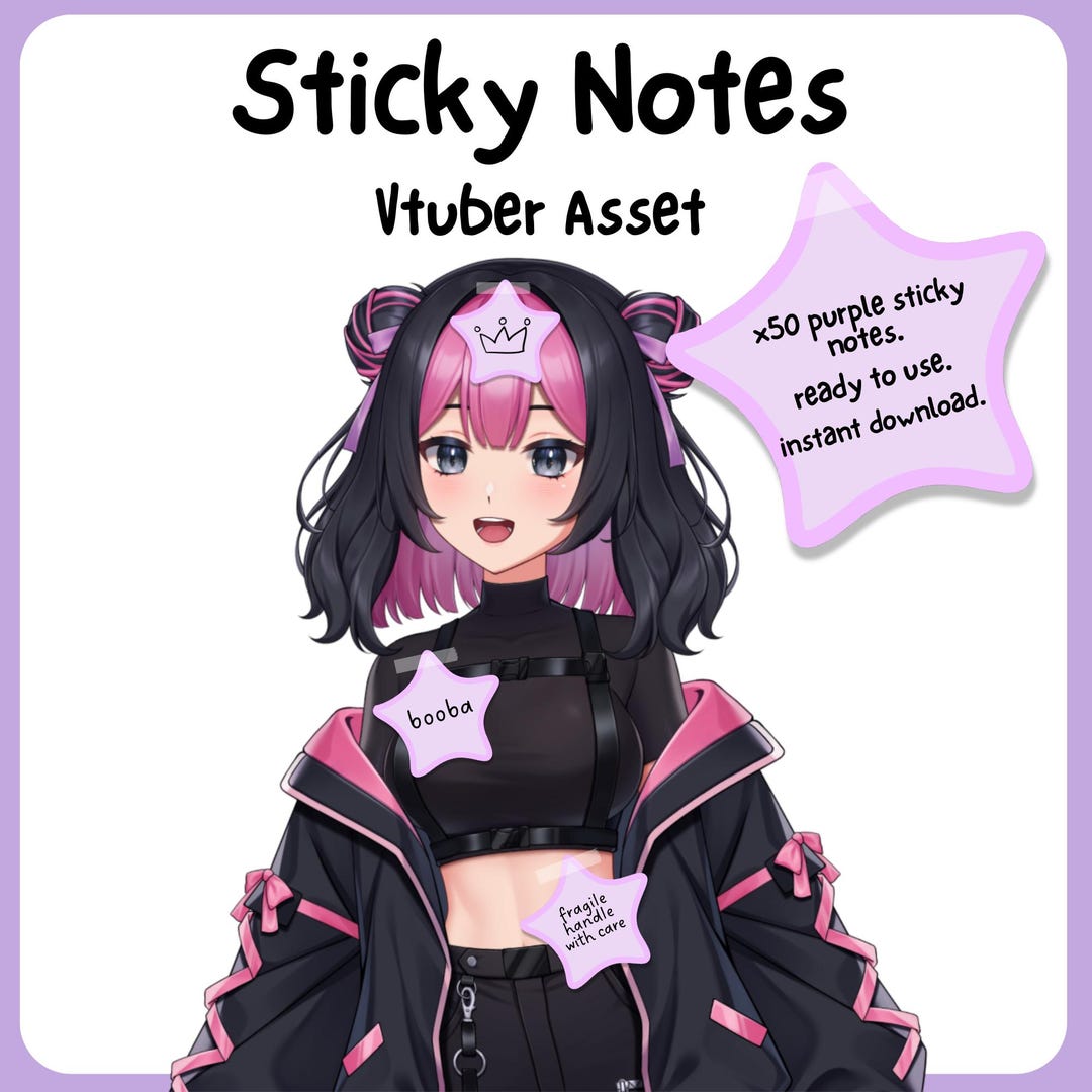 Purple Star Sticky Note X50 Vtuber Asset | Cute Stream Overlay | P2U ...