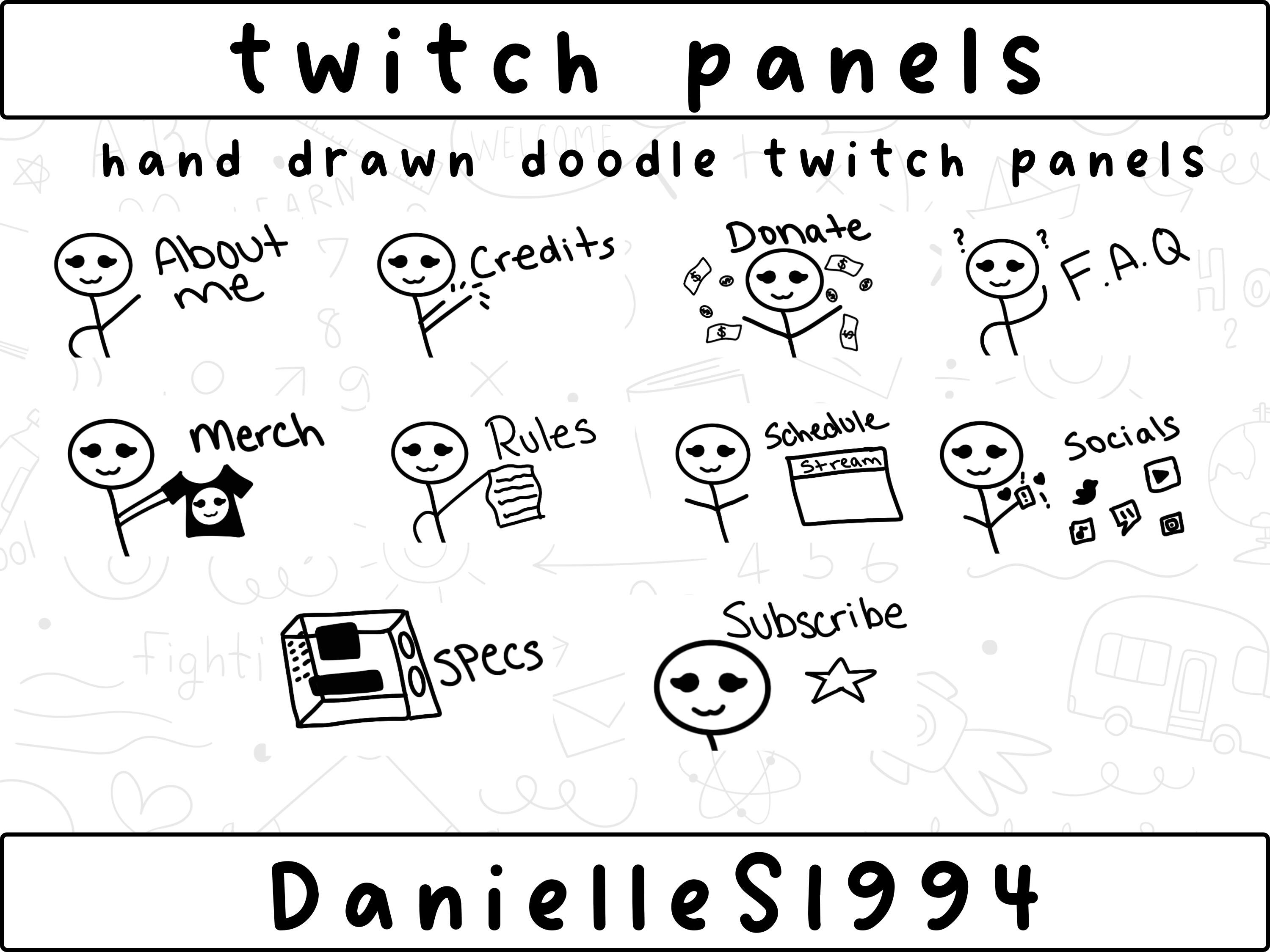X10 Hand Drawn Doodle Twitch Panels | Goofy Cute Handwriting Simple ...
