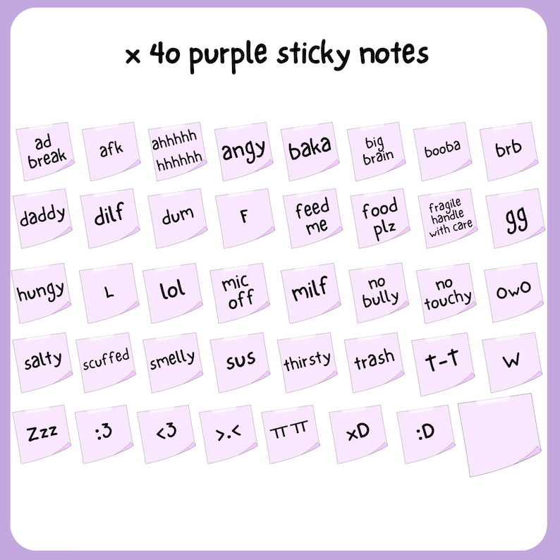 Purple Vtuber Sticky Note X40 | Cute Stream Overlay | P2U Vtuber Stream ...