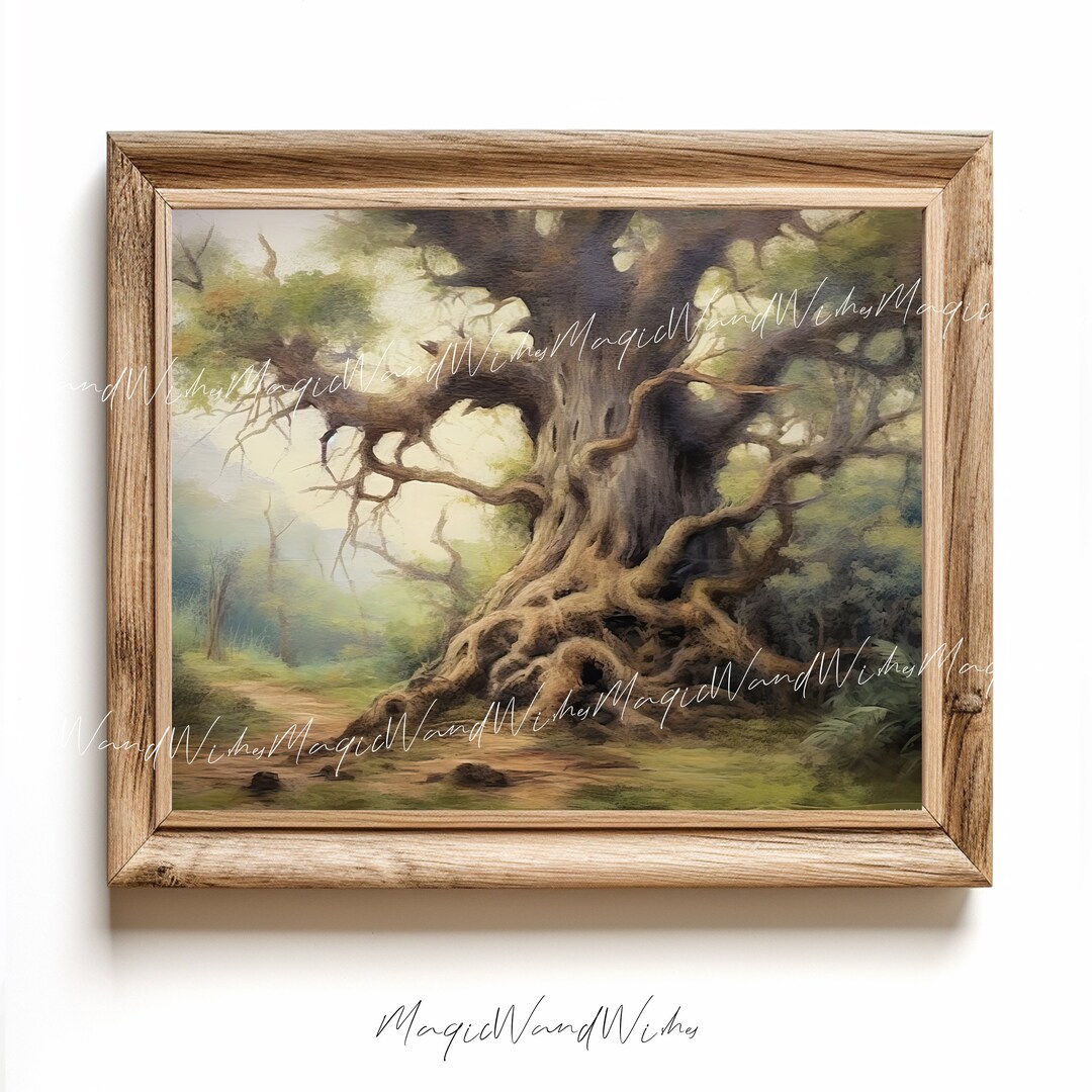 Old Gnarled Oak Tree Oil Painting Digital Download Oak Tree Painting ...