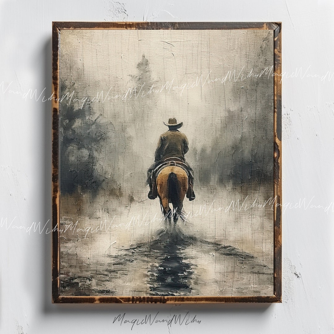 Western Cowboy Rustic Wall Art Digital Download Vintage Oil Painting ...