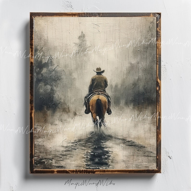 Western Cowboy Rustic Wall Art Digital Download Vintage Oil Painting ...
