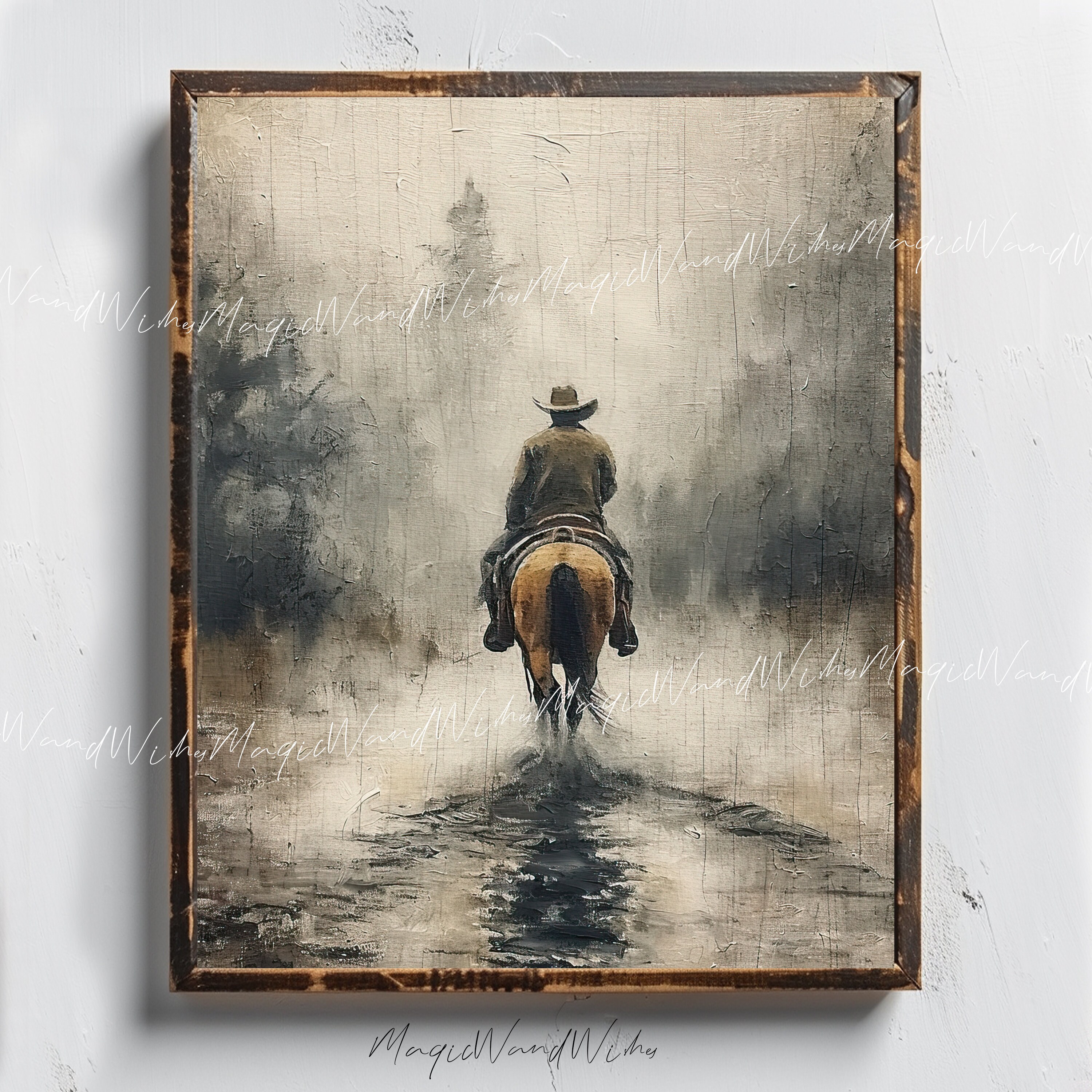 Western Cowboy Rustic Wall Art Digital Download Vintage Oil Painting ...
