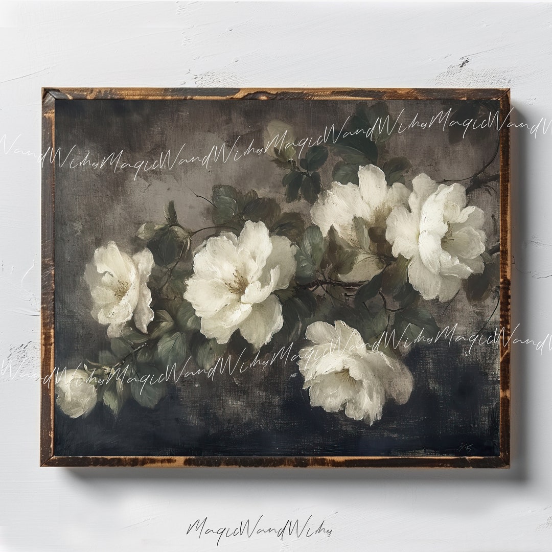 Wild White Roses Still Life Digital Download Rustic Flower Oil Painting ...