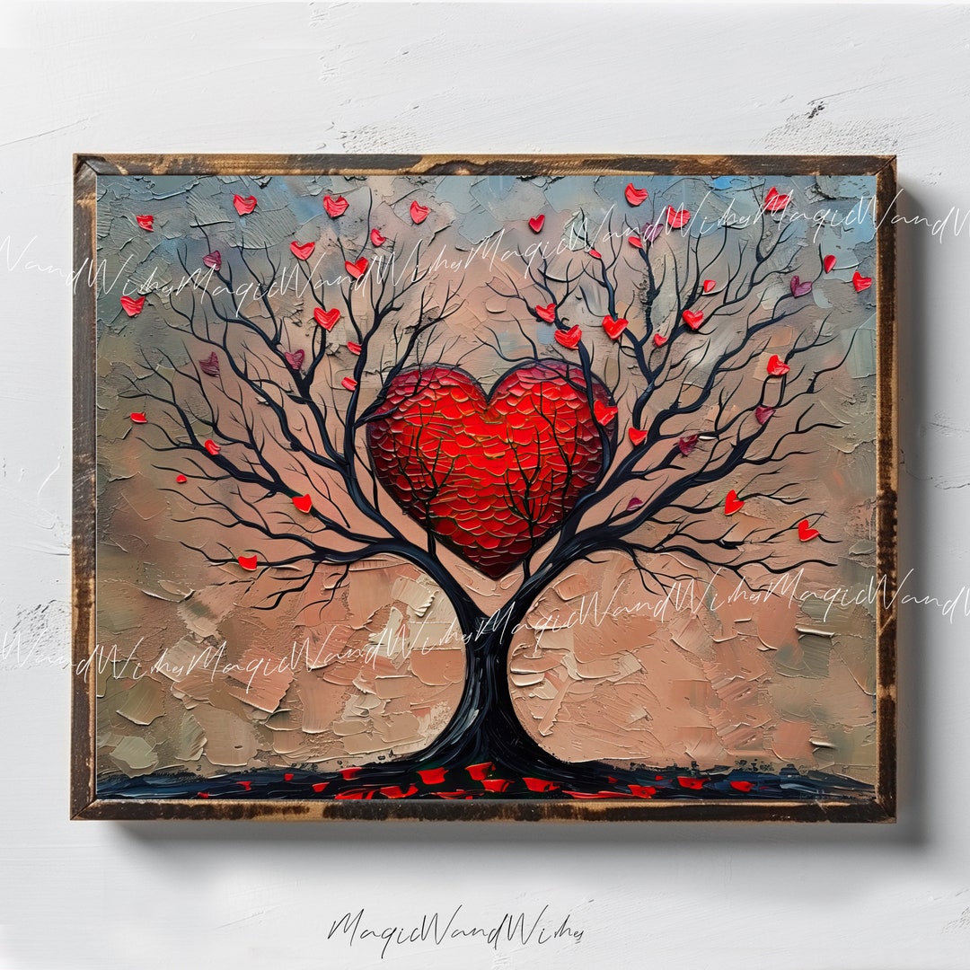 A Love Tree With a Heart Valentine's Day Wall Art Digital Download Oil ...