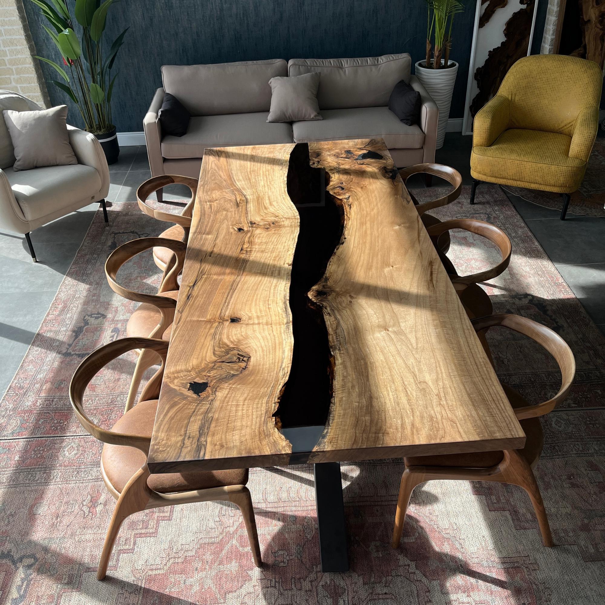 Custom Walnut Wood Epoxy Dining Table, Made to Order Resin Table, Black ...