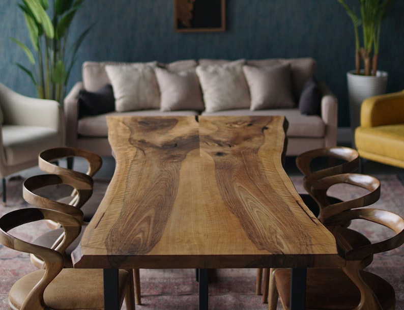 Custom Living Edge Dining Table, Walnut Wood Kitchen Table, Handcrafted ...