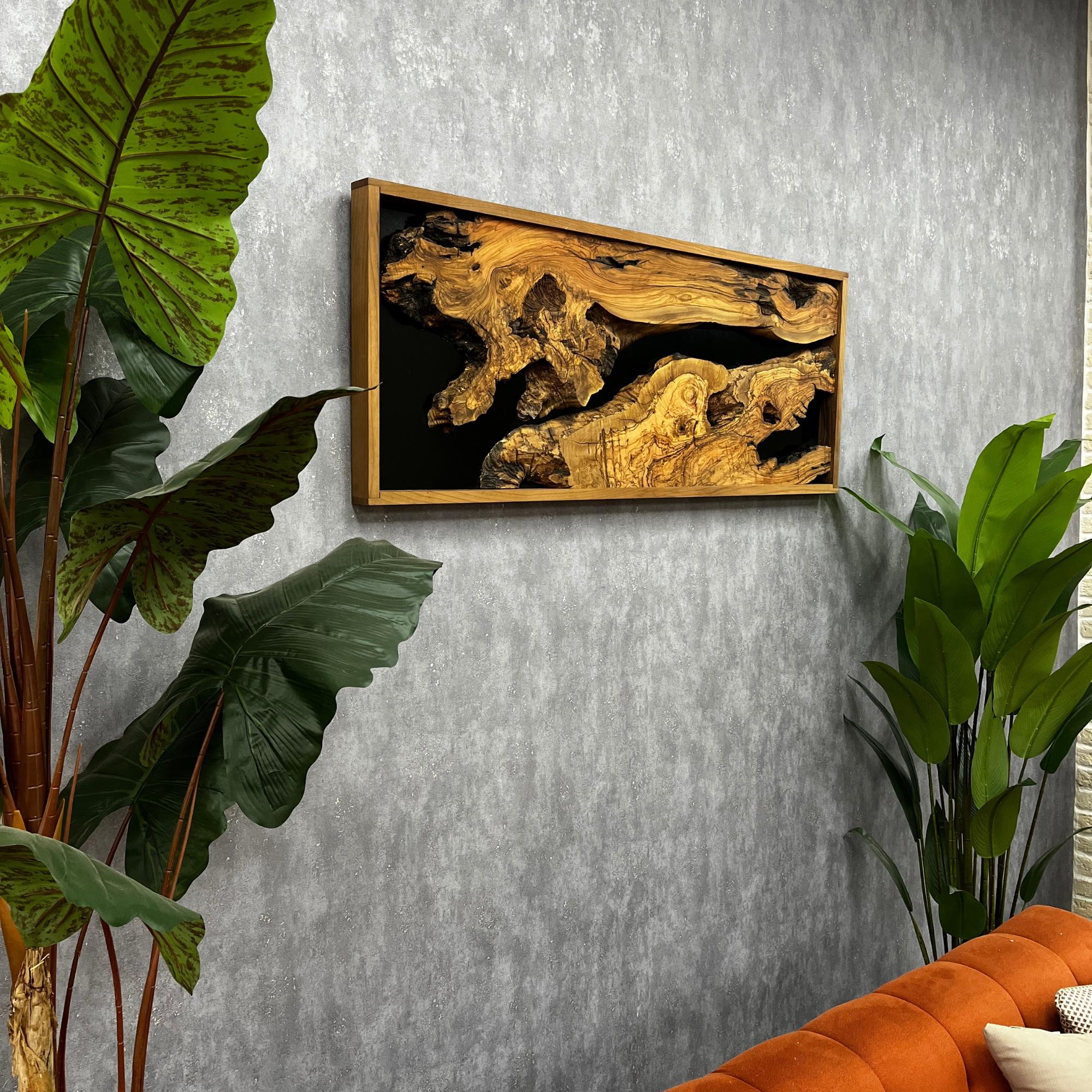 Olive Wood Live Edge Wall Art: Walnut Frame, Rustic Decor - Etsy
