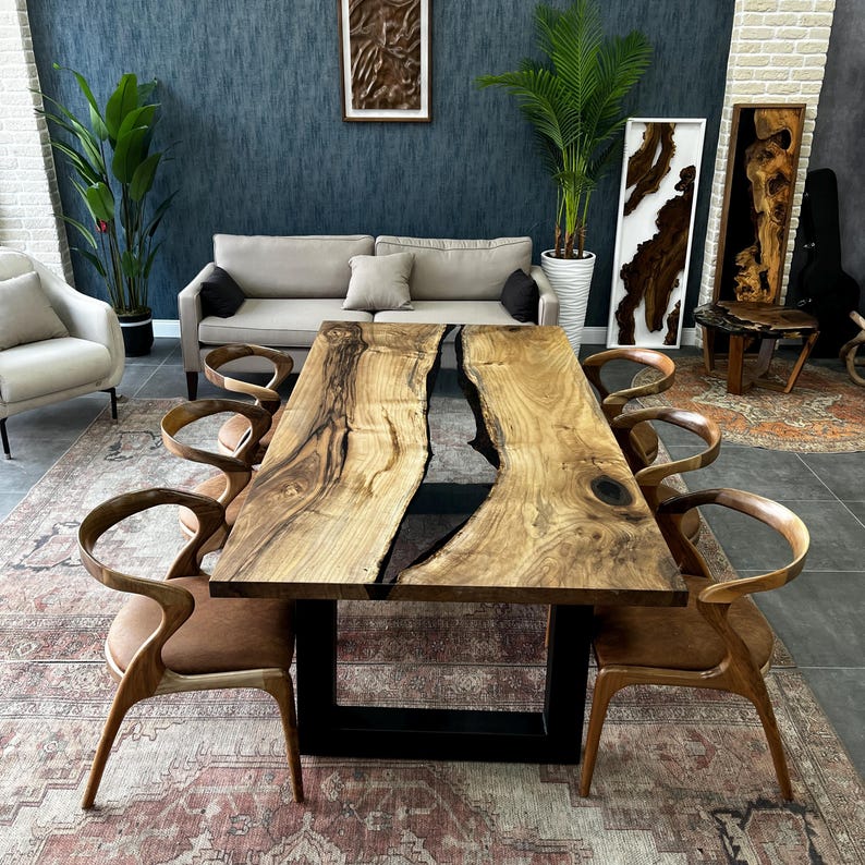 Custom Walnut Wood Epoxy Dining Table: Handcrafted Resin River Table - Etsy