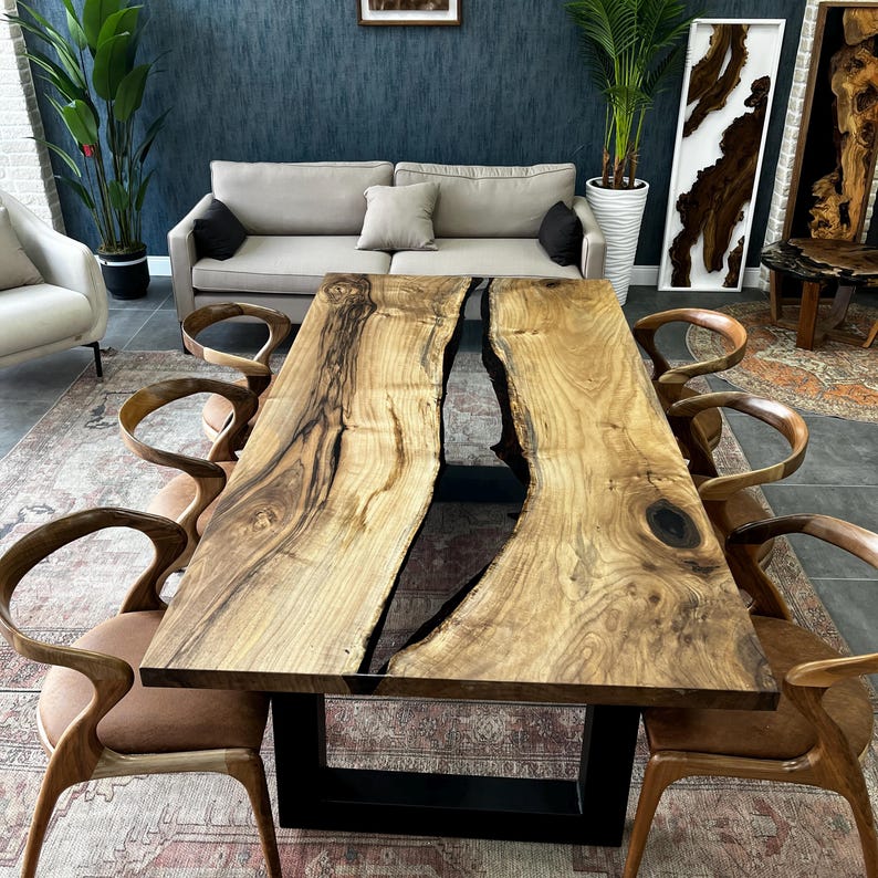 Custom Walnut Wood Epoxy Dining Table: Handcrafted Resin River Table - Etsy