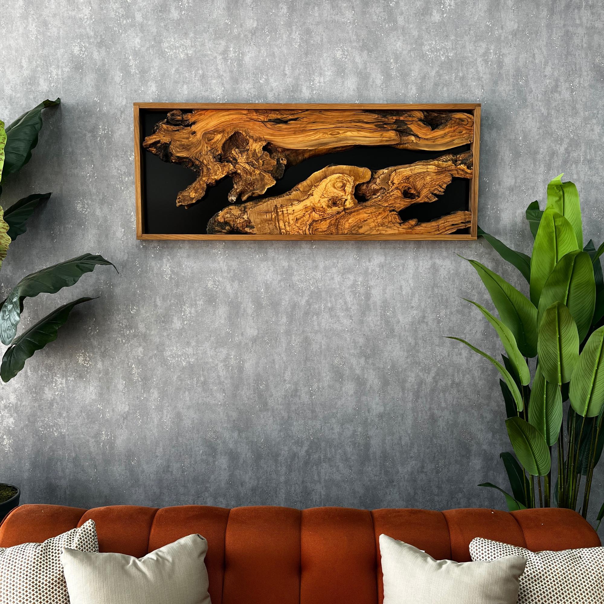Olive Wood Live Edge Wall Art: Walnut Frame, Rustic Decor - Etsy