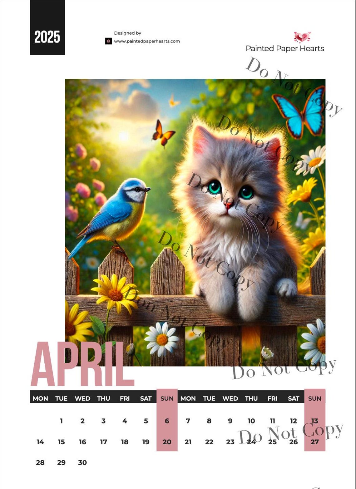 Adorable Cute Kitty Cat 2025 Wall Calendar 12 Month (digital Download ...