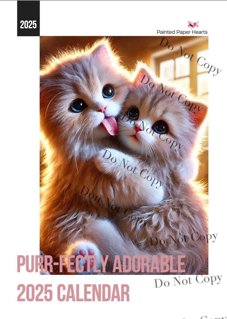 Adorable Cute Kitty Cat 2025 Wall Calendar 12 Month (digital Download ...
