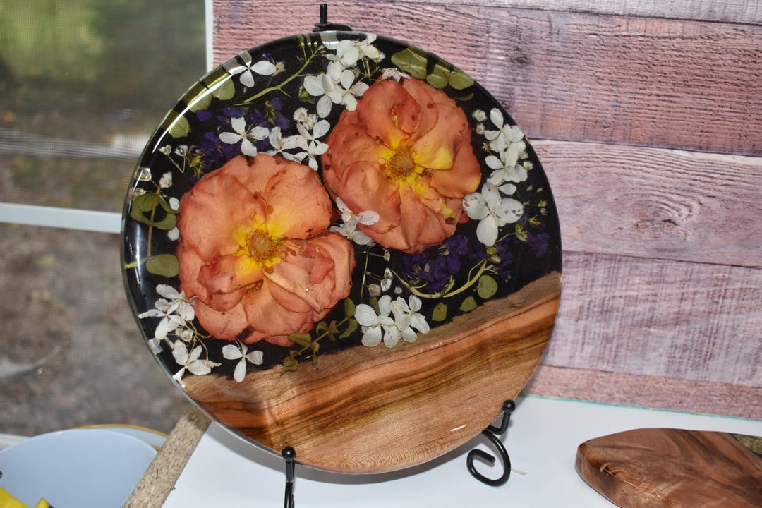 Maple Burl Wood With Epoxy and Flowers Trivet/hot Plate - Etsy