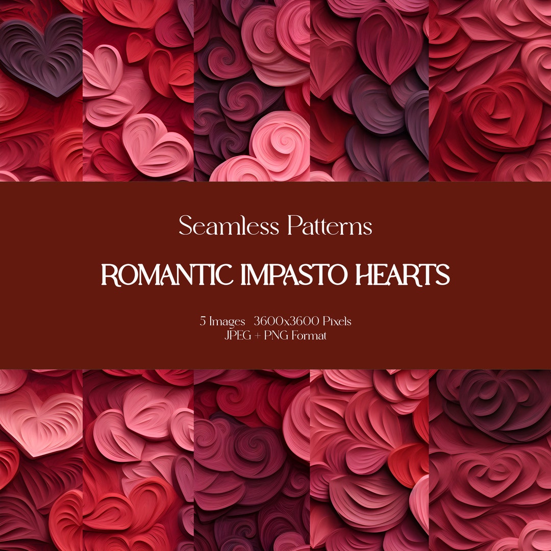 Romantic Impasto Heart, Rose Hear, Seamless Pattern, Gift for Her ...