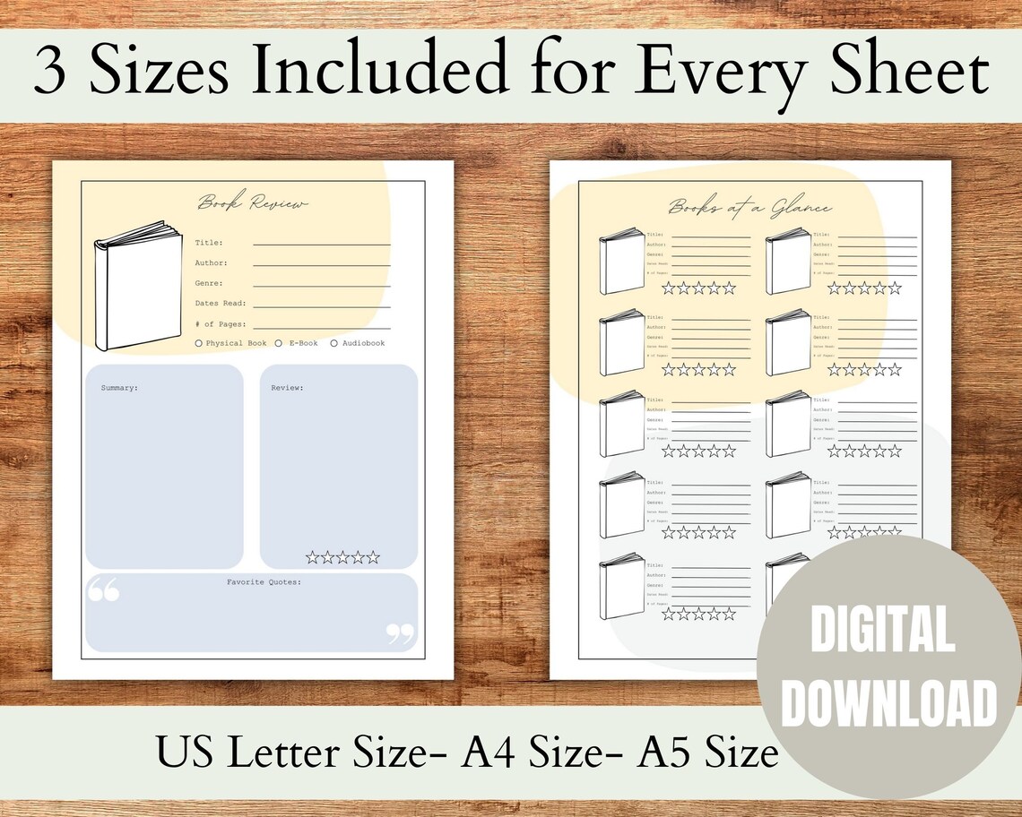 Reading Log and Journal, Downloadable and Printable Digital Reading ...
