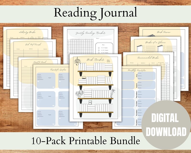 Reading Log and Journal, Downloadable and Printable Digital Reading ...