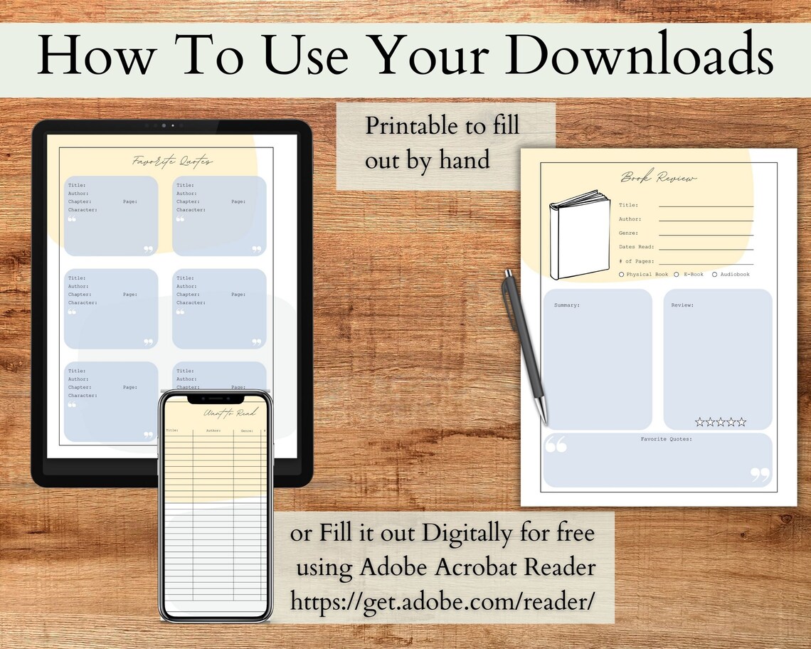 Reading Log and Journal, Downloadable and Printable Digital Reading ...