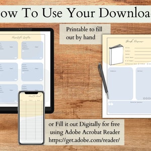 Reading Log and Journal, Downloadable and Printable Digital Reading ...