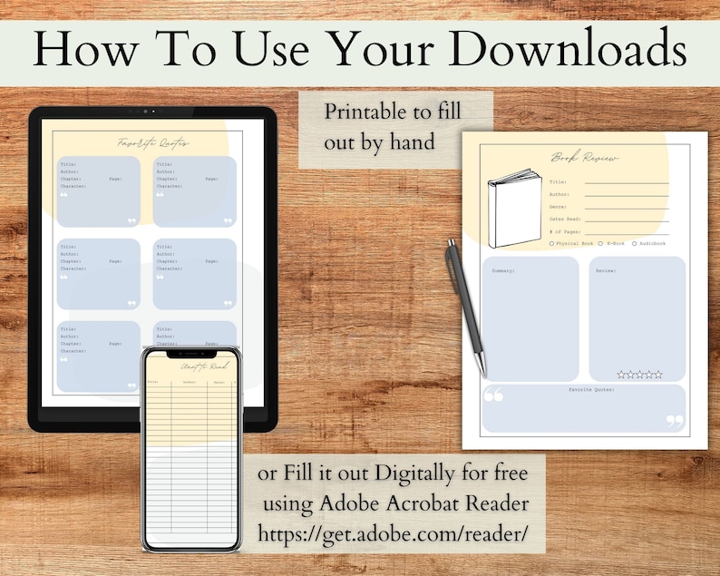 Reading Log and Journal, Downloadable and Printable Digital Reading ...