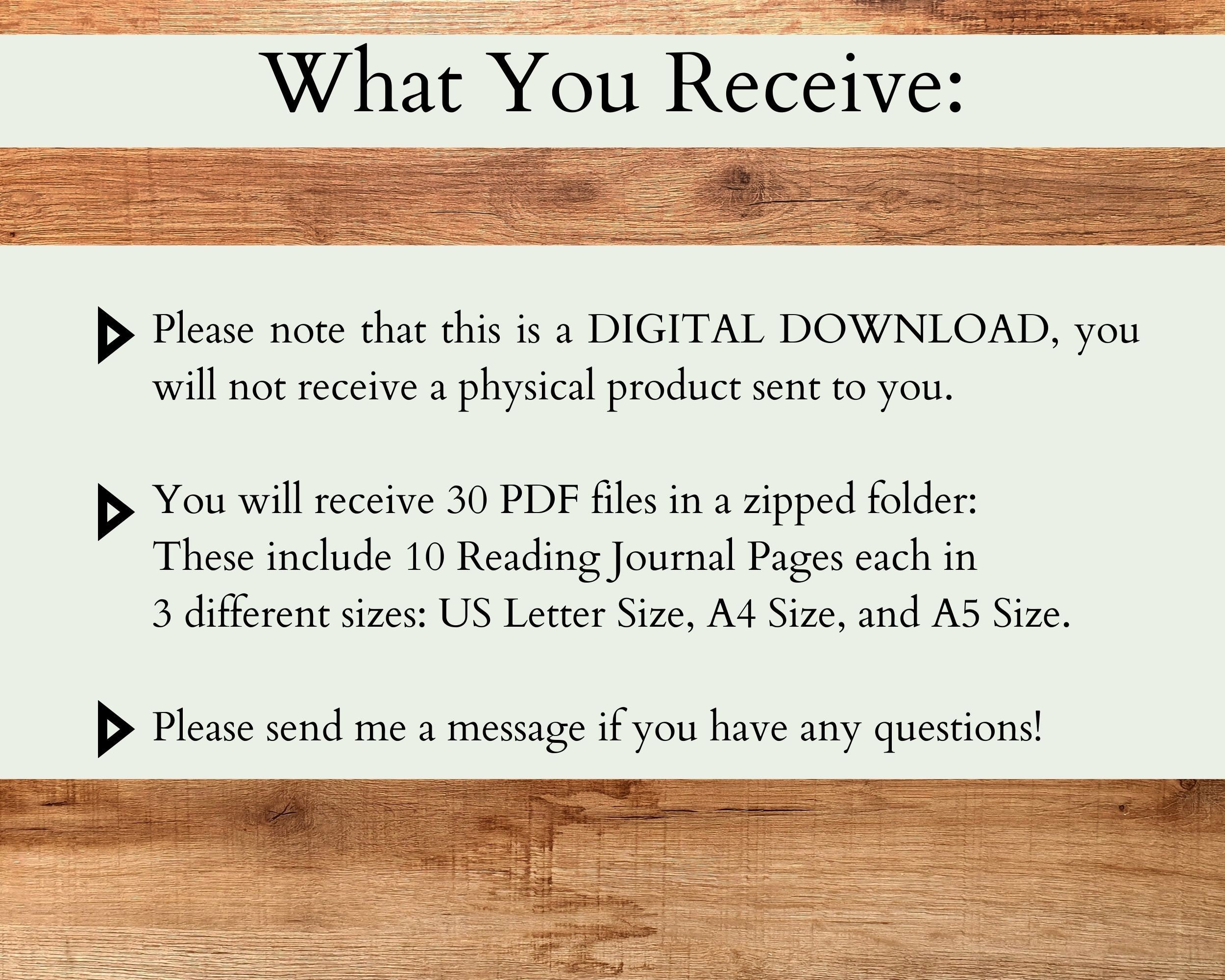 Reading Log and Journal, Downloadable and Printable Digital Reading ...